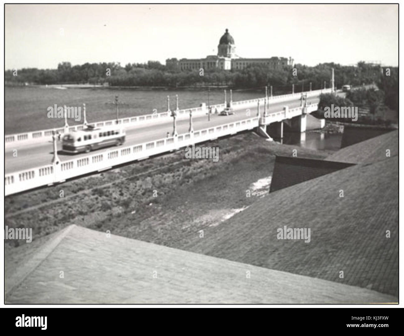 Trolley bus and automobiles on the Albert Memorial Bridge Stock Photo ...