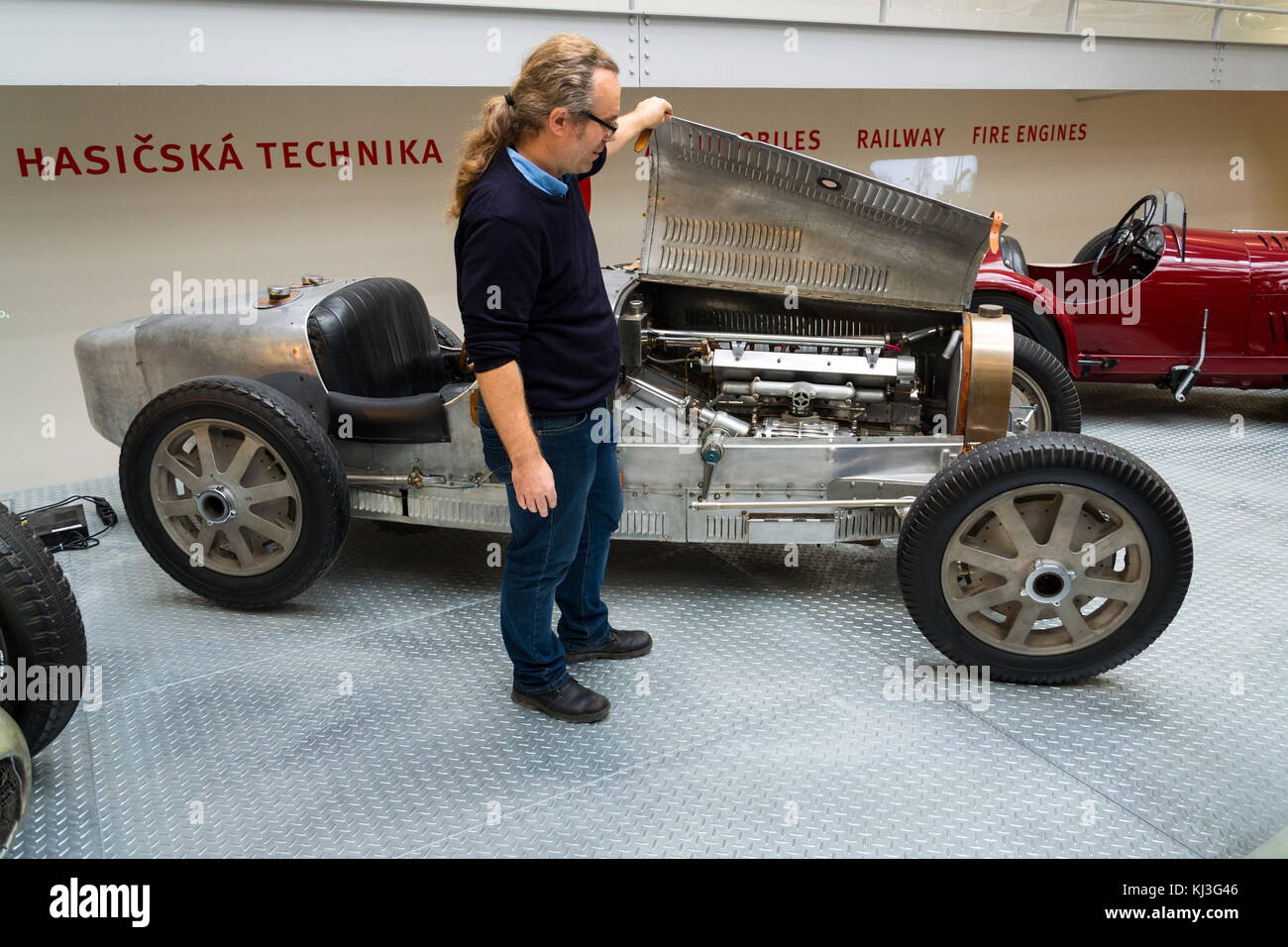 PRAGUE, CZECH REPUBLIC - NOVEMBER 10: Open motor bonnet of Bugatti Type ...