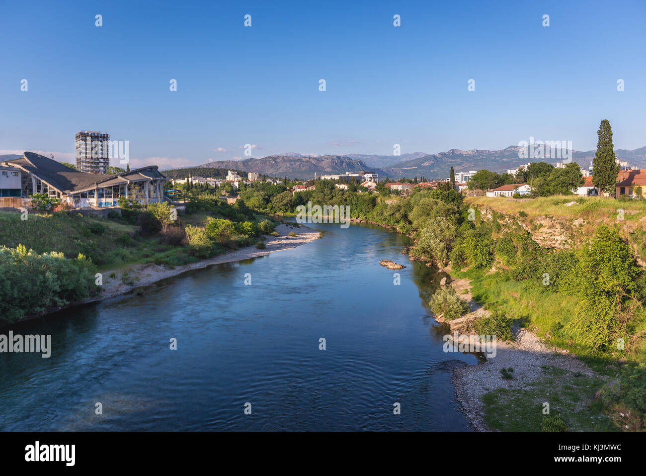 Moraca River - view from Union Bridge in Podgorica, capital city of ...