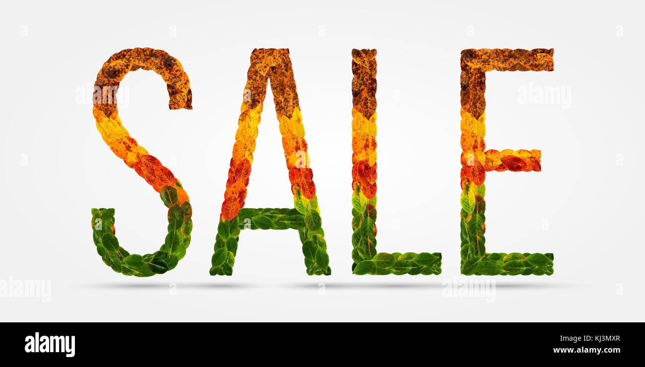word sale written with leaves white isolated background, banner for ...