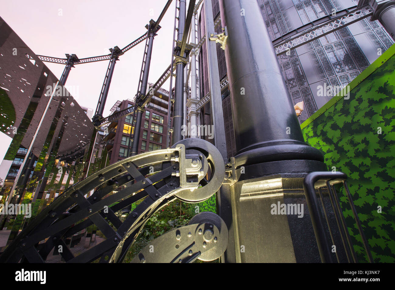 Gas Holders behind Kings Cross in London, old victorian gasometers that ...