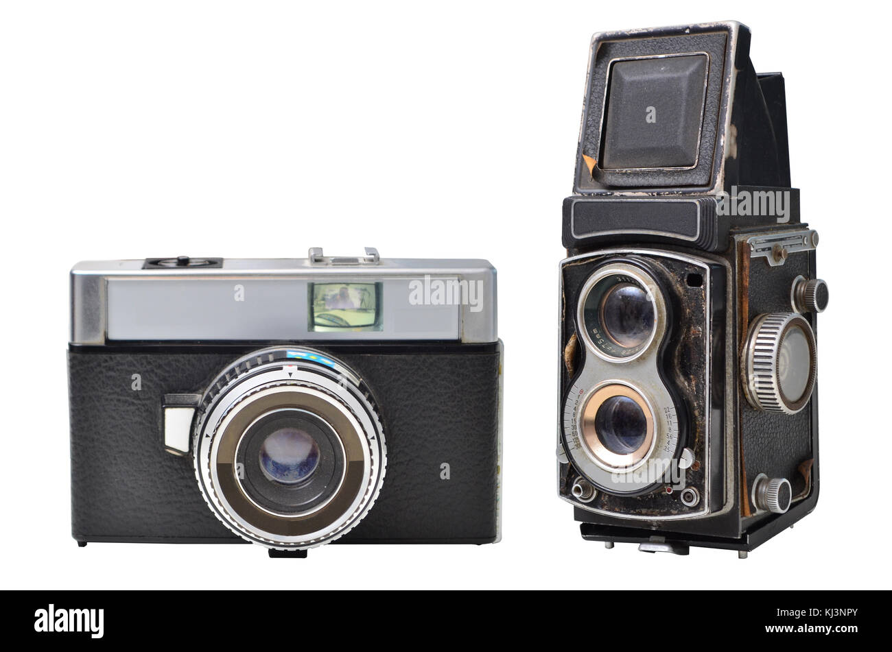 Ancient cameras isolated on white background Stock Photo - Alamy
