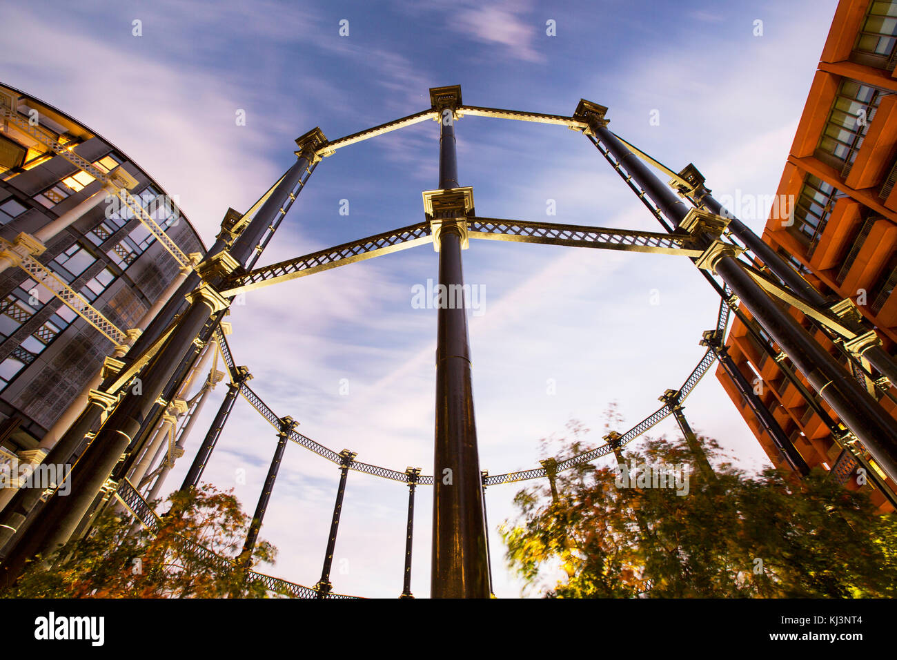 Gas Holders behind Kings Cross in London, old victorian gasometers that ...
