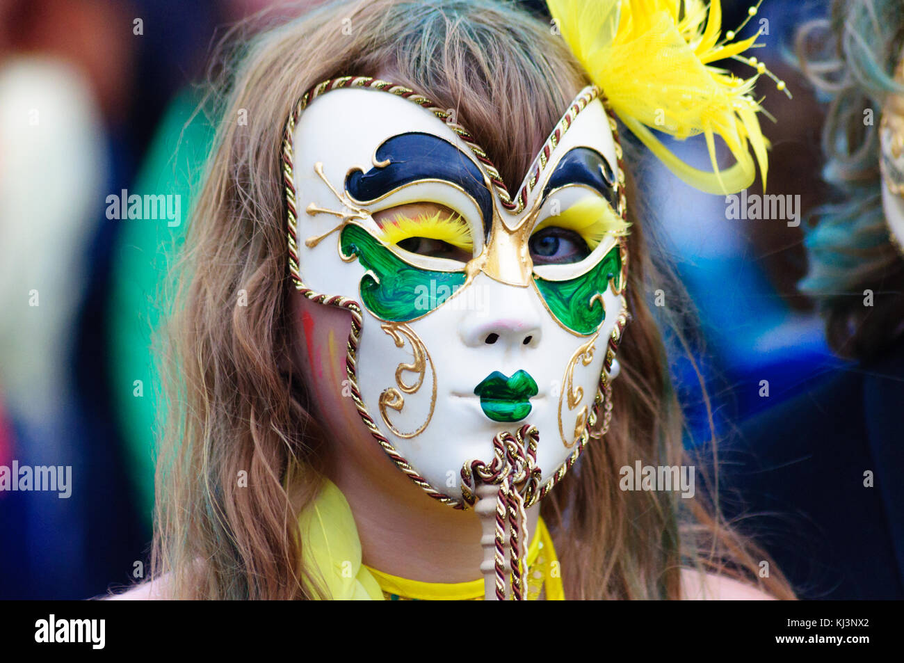 Female performer wearing a porcelain mask in the Carnival of The ...