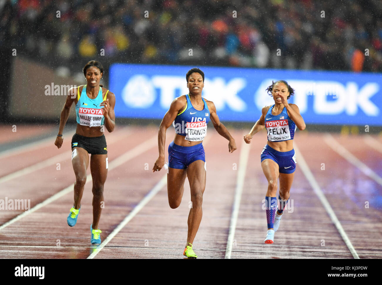 Phillys Francis (USA) wins the 400m women, alonside Allyson Felix (USA ...