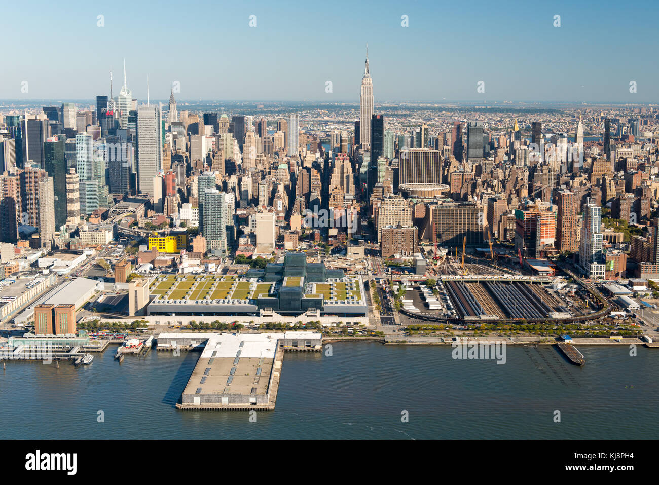 Stunning aerial view of Manhattan, New York from a helicopter Stock ...