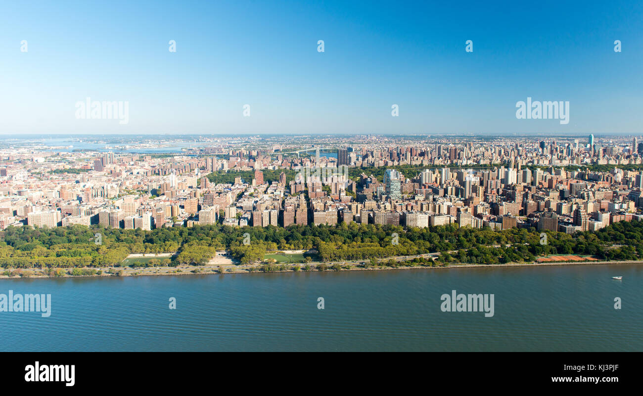 Stunning aerial view of the West Side of Manhattan, New York from a ...