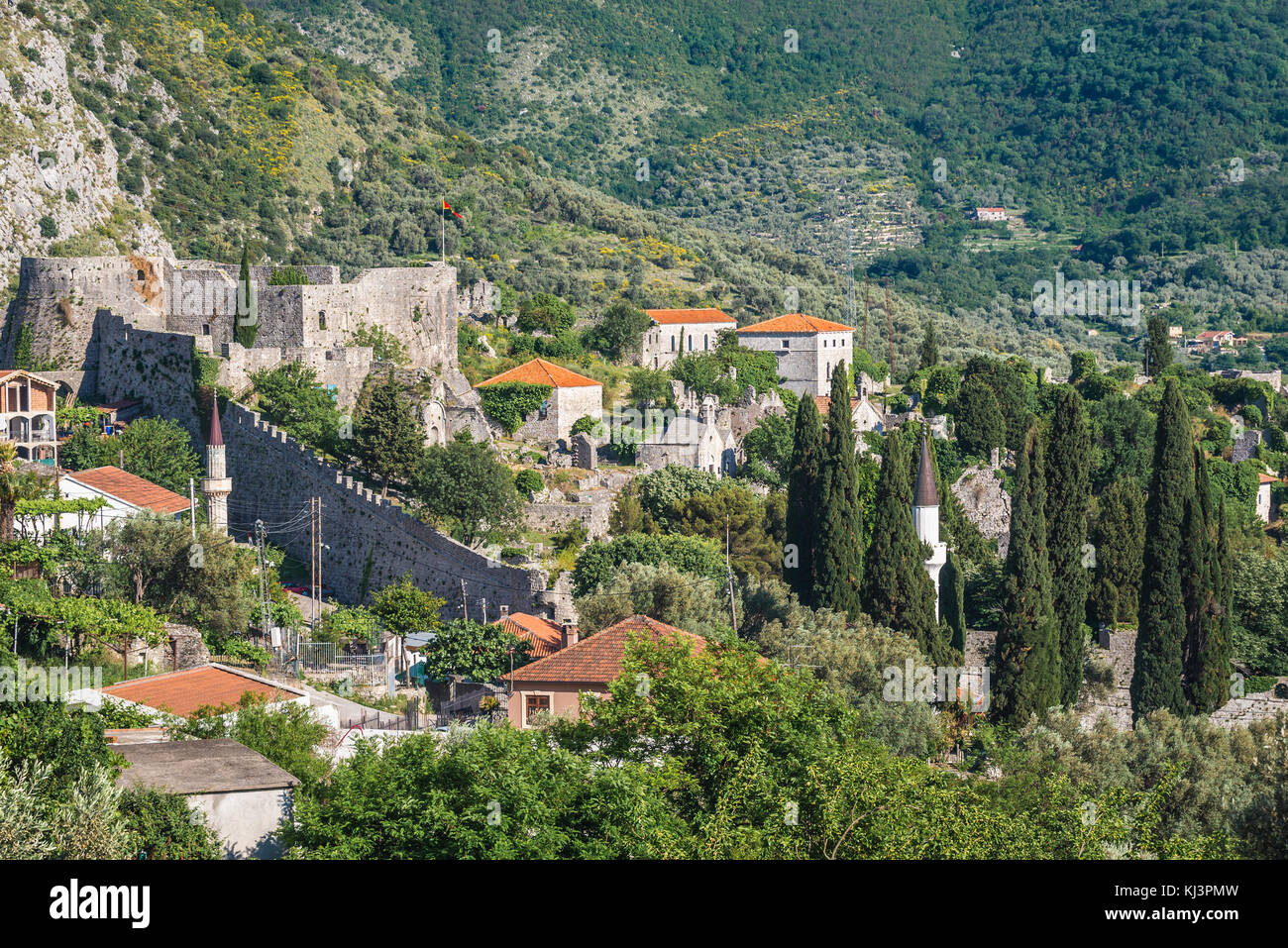 Aerial view of Stari Bar (Old Bar) - small town near Bar city, part of ...