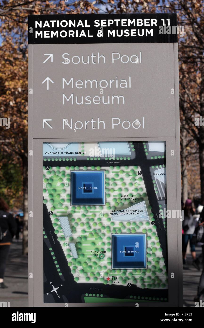 New York, NY, US. 20st. Nov, 2017. Site map at the Ground Zero memorial ...
