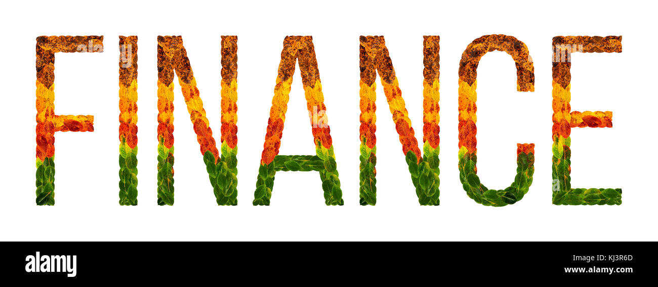 word finance written with leaves white isolated background, banner for ...