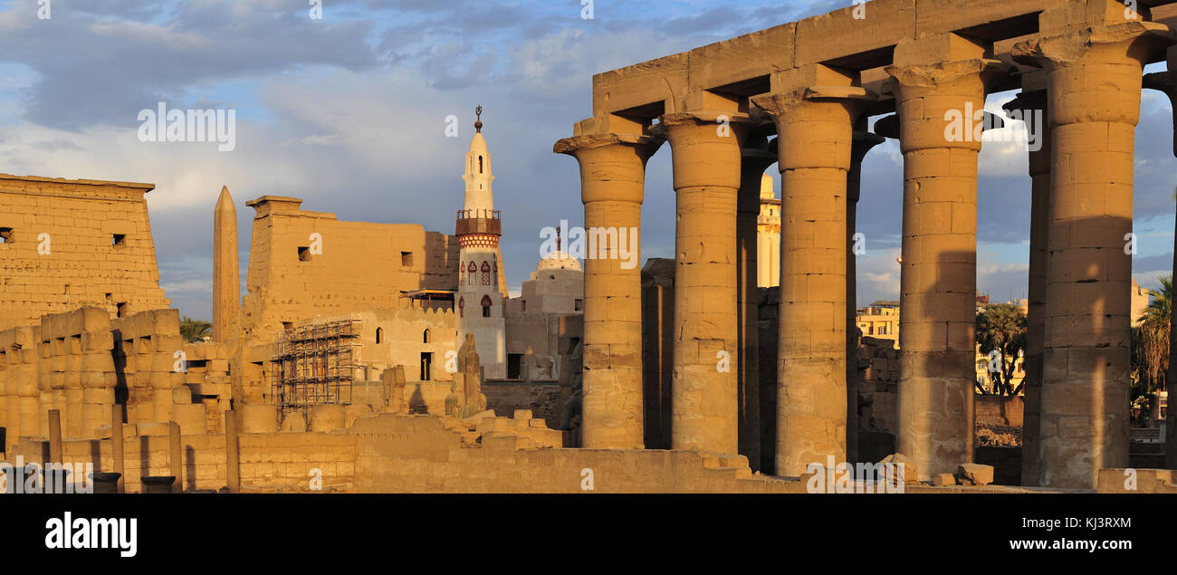 Illuminated Luxor Temple at Sunset. The Peristyle Court of Amenhotep ...