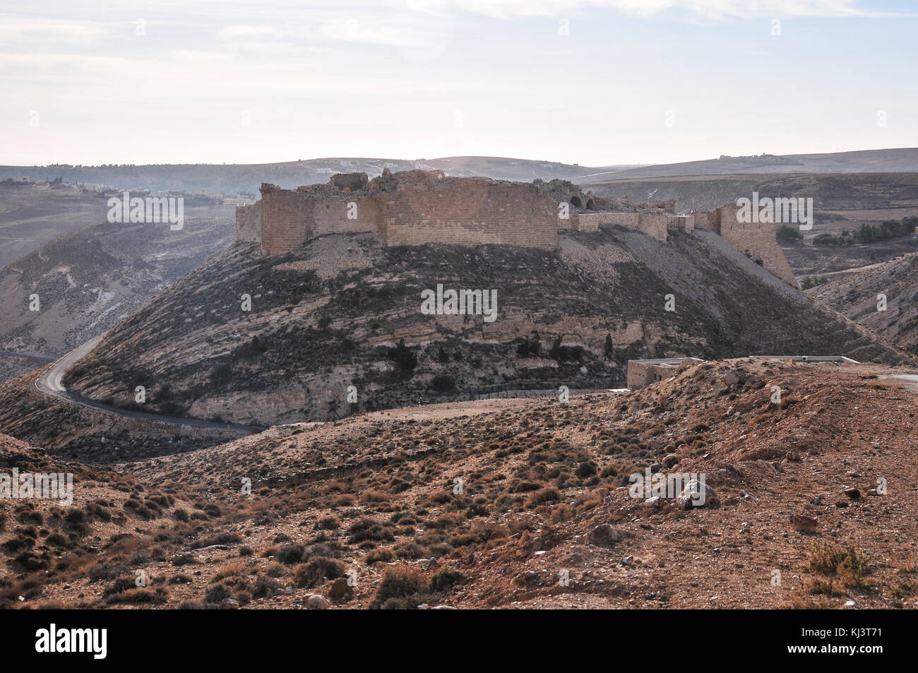 Ruins of the old crusader Shobak Castle in Jordan on a hill Stock Photo ...