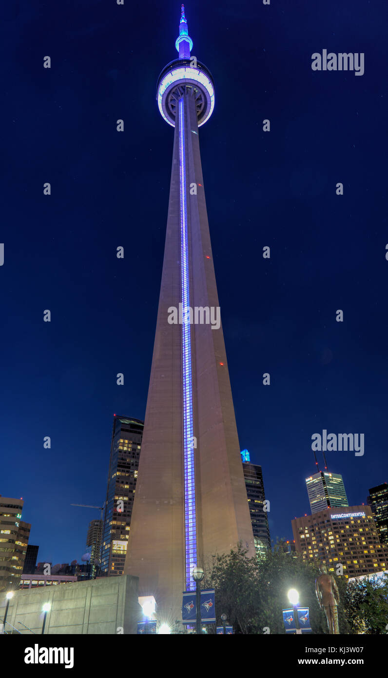TORONTO, CANADA - JUNE 14, 2014: Toronto CN Tower at night. The CN ...