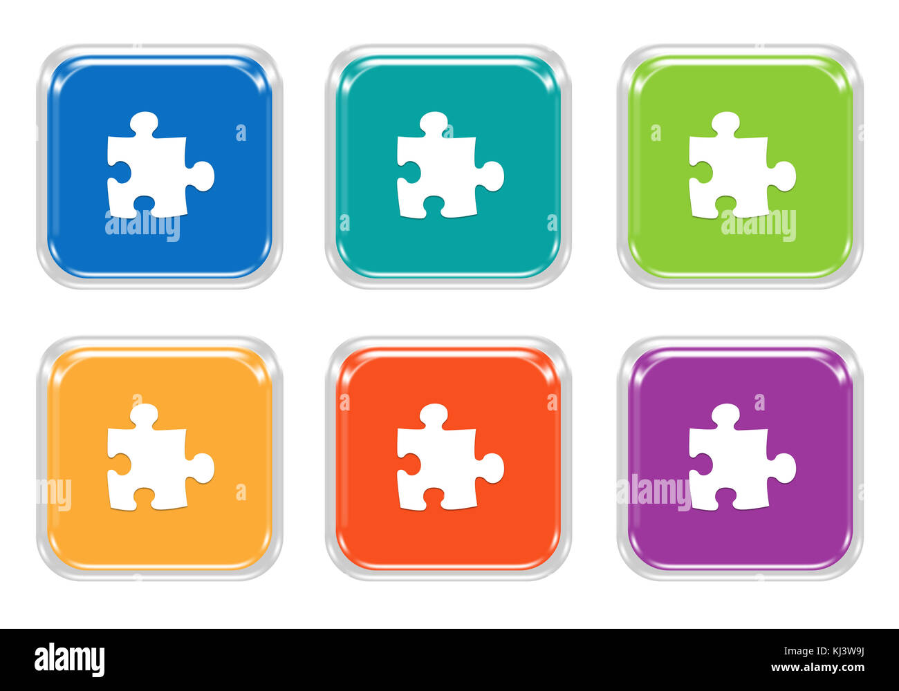 Set of rounded square colorful buttons with puzzle symbol in blue ...