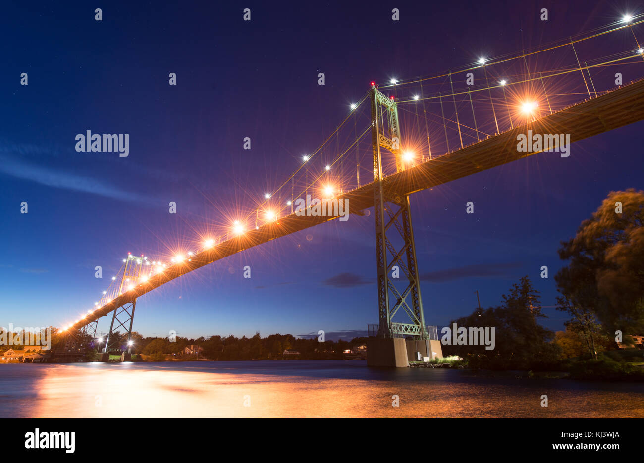 The Thousand Islands Bridge at night. An international bridge system ...
