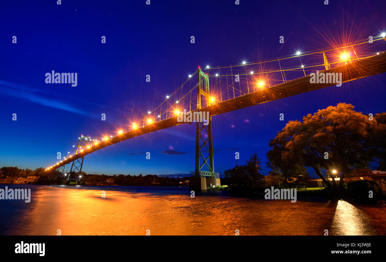The Thousand Islands Bridge at night. An international bridge system ...