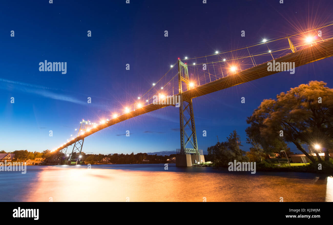 The Thousand Islands Bridge at night. An international bridge system ...