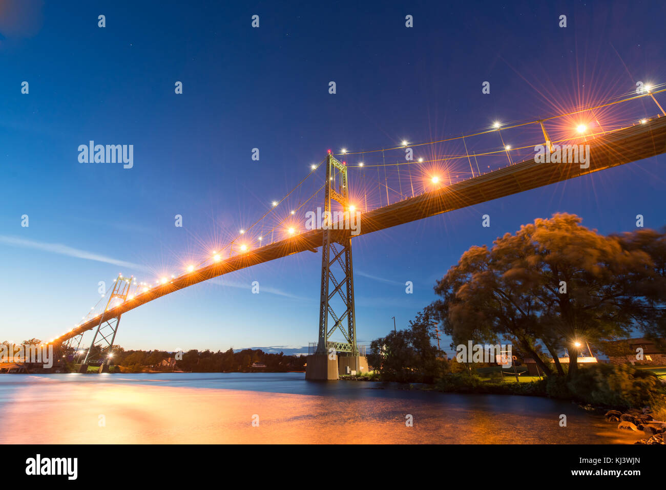 The Thousand Islands Bridge at night. An international bridge system ...