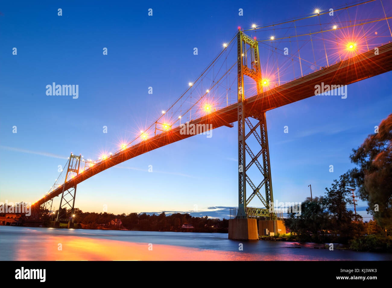 The Thousand Islands Bridge at night. An international bridge system ...