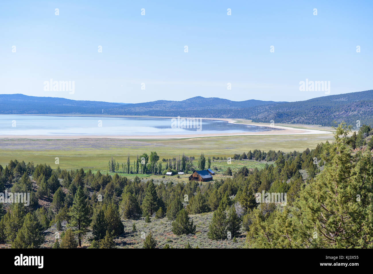Eagle Lake near Susanville, CA with blue sky and a landscape of ...