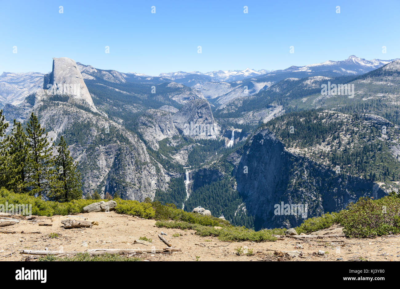 Half Dome, Little Yosemite Valley, Liberty Cap, Nevada Falls and Vernal ...