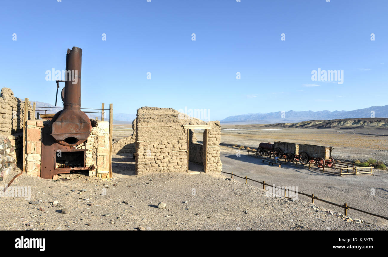 Old wagons and water tank at the Harmony Borax Works where 20 Mule ...