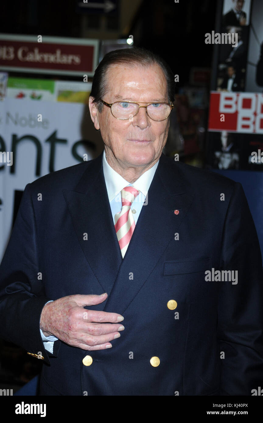 NEW YORK, NY - NOVEMBER 09: Sir Roger Moore meets fans and signs copies ...