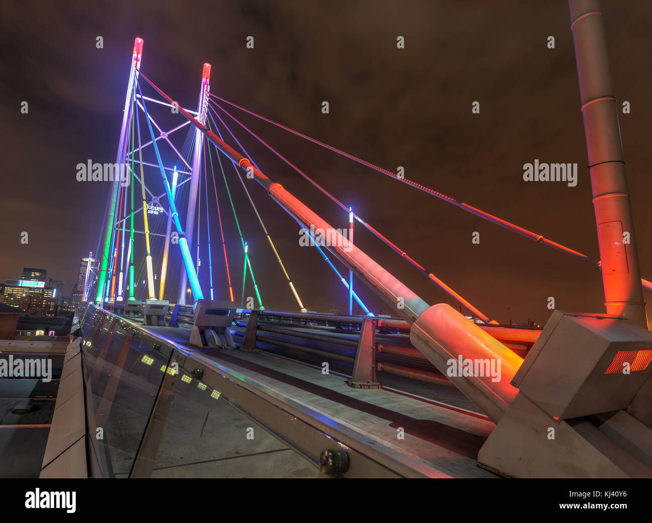 Nelson Mandela Bridge at night. The 284 metre long Nelson Mandela ...