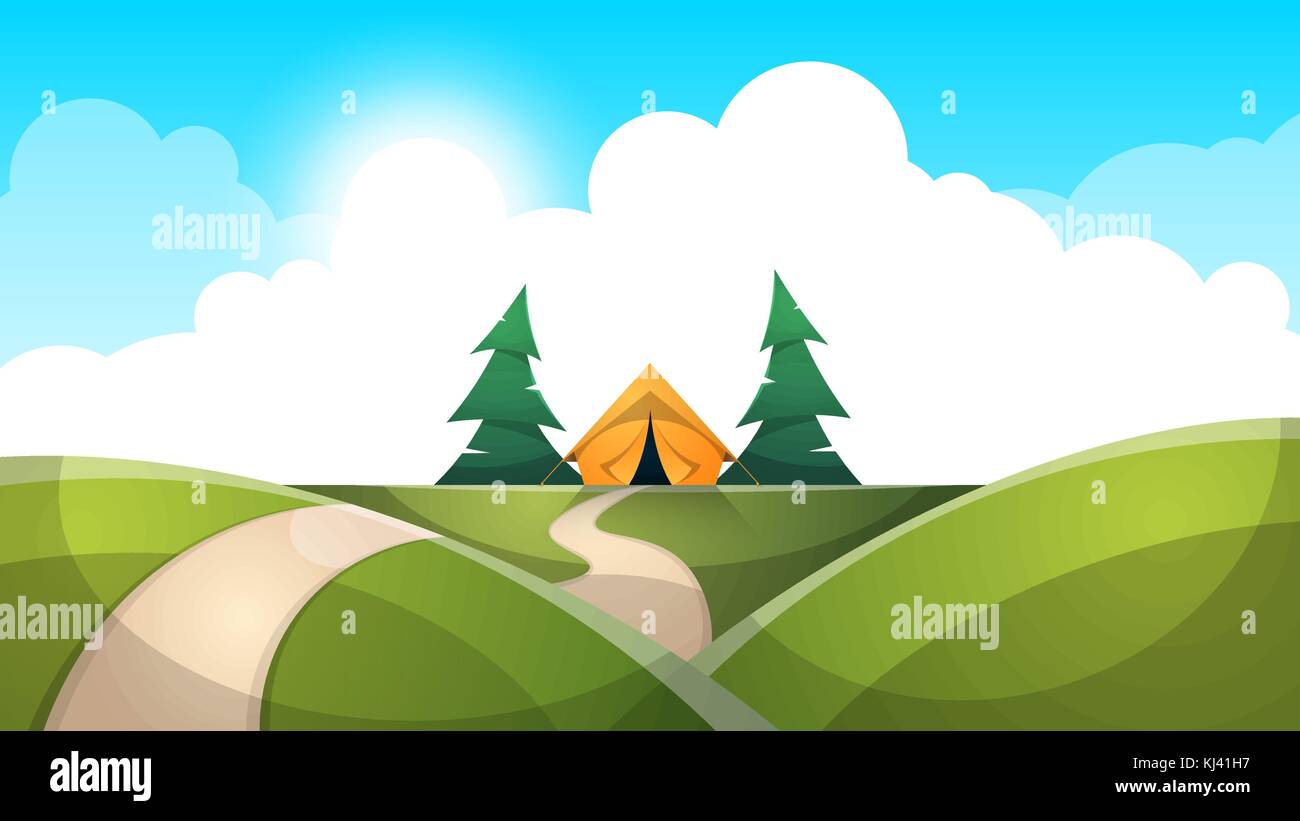 Cartoon landscape tent sun hi-res stock photography and images - Alamy