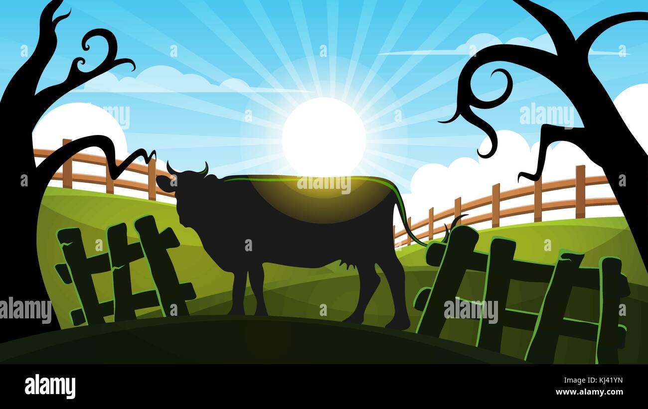 Cow in the forest - cartoon landscape illustration Stock Vector Image ...