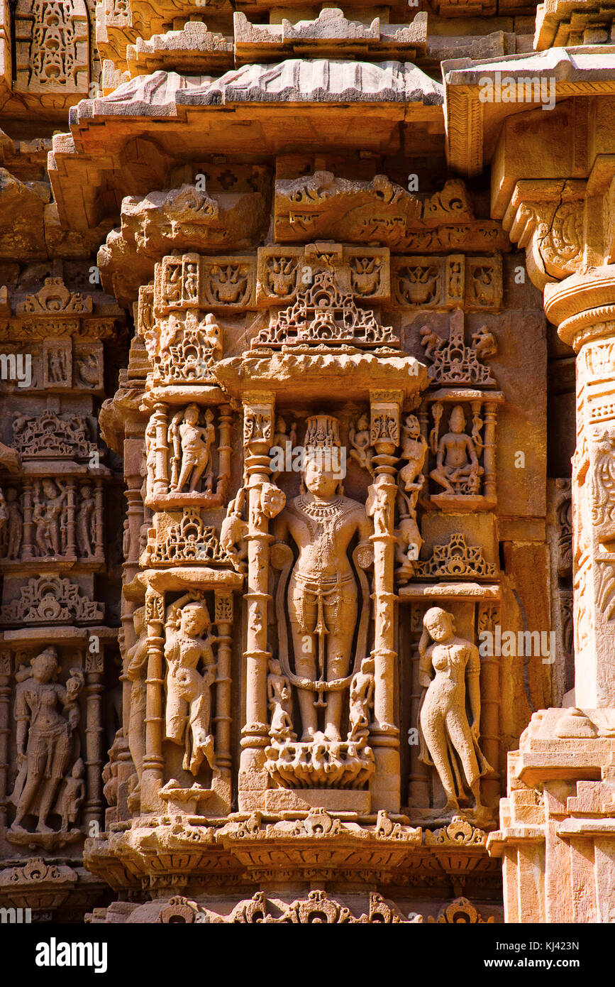 Carving details on the outer wall of the Sun Temple. Modhera village of ...
