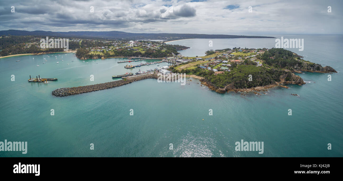 Aerial panorama of the lookout point where people watch for whales and ...