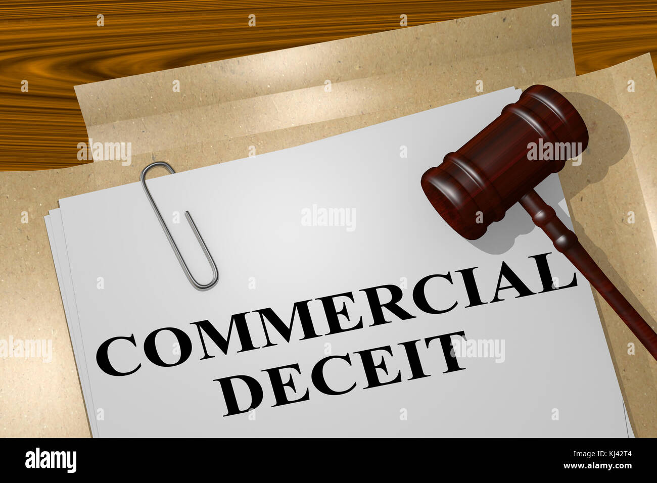 3D illustration of "COMMERCIAL DECEIT" title on legal document Stock ...