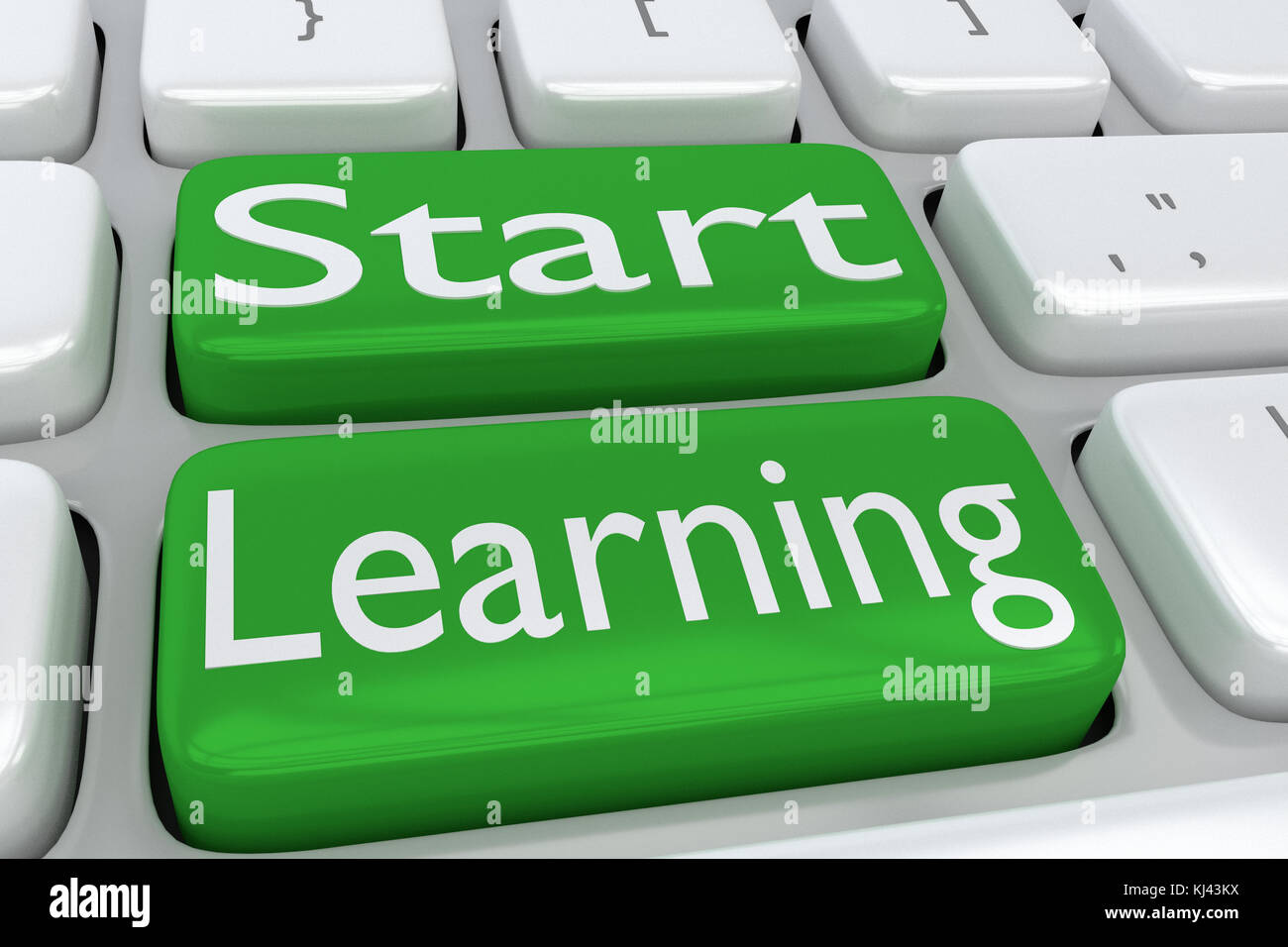 3D illustration of computer keyboard with the script "Start Learning ...