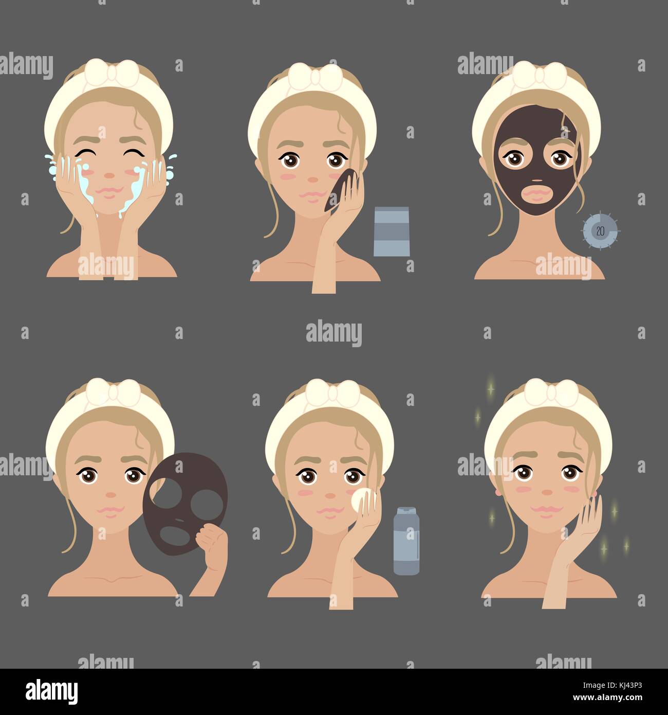 Applying facial mask steps. moisturizing and acne Stock Vector Image ...