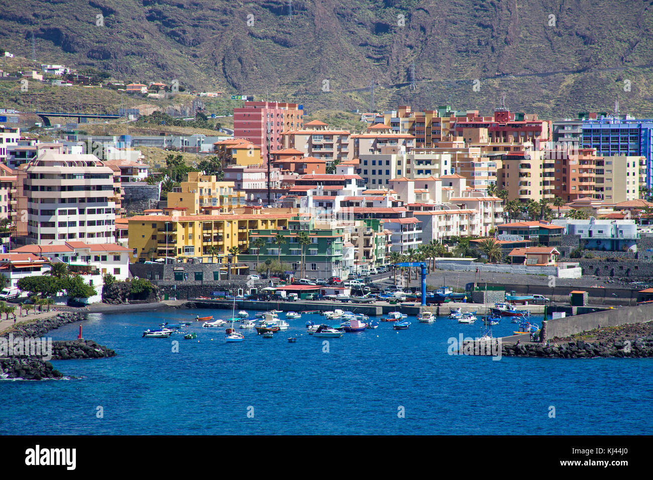 Harbour of the village Candelaria, Tenerife island, Canary islands ...