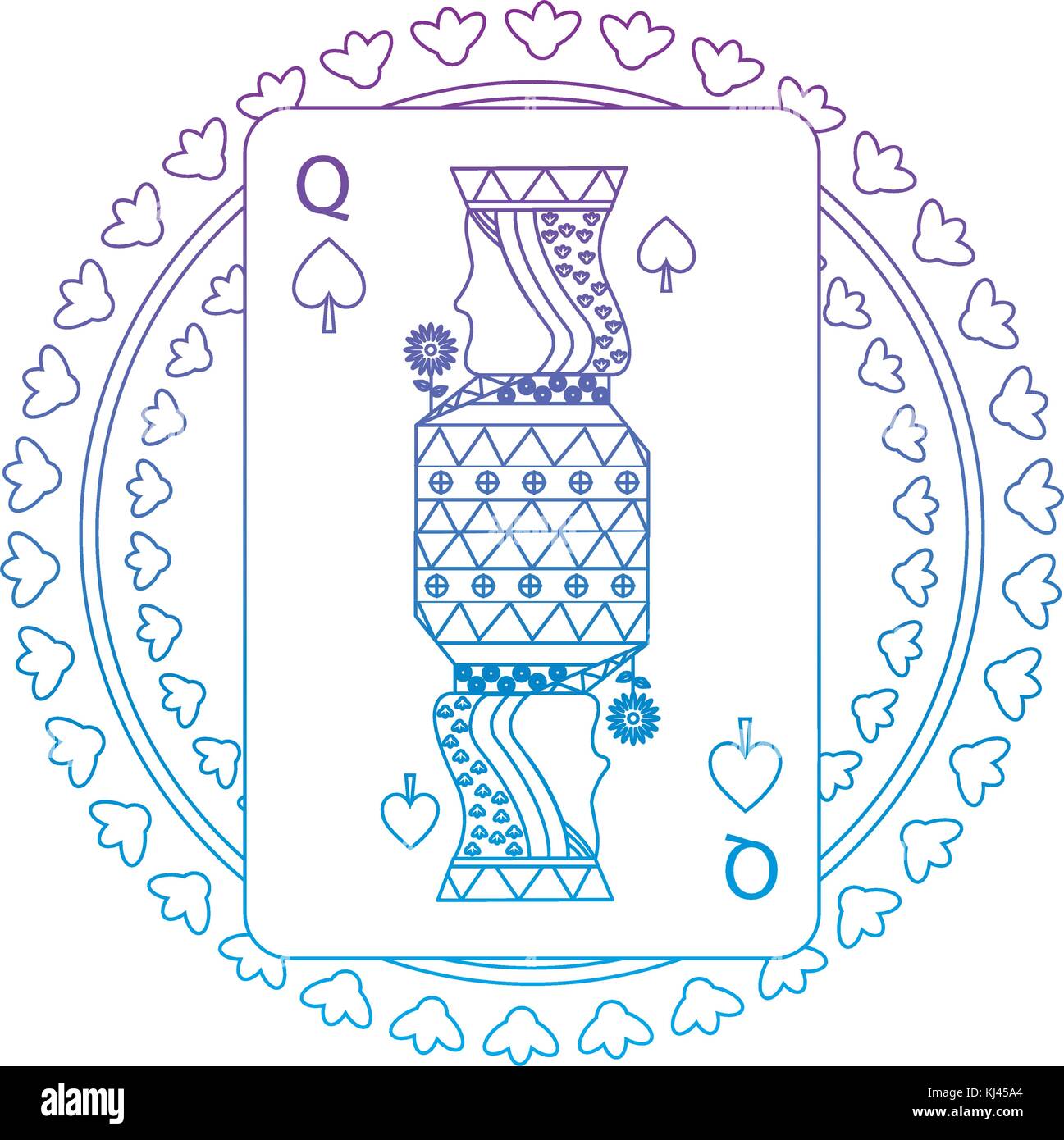 queen spades suit circle emblem french playing cards related ico Stock ...
