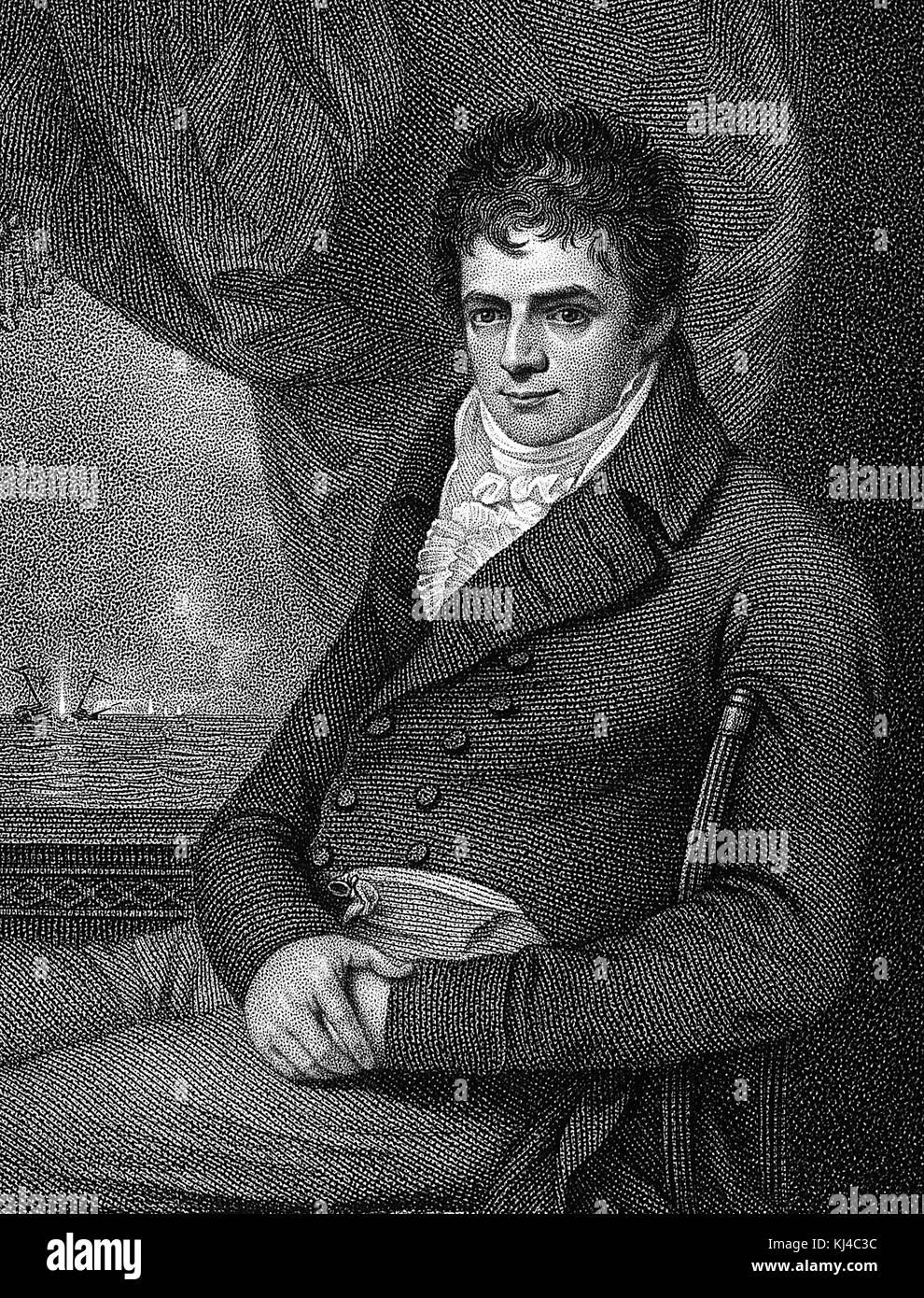 Engraved portrait of Robert Fulton, American engineer and inventor who ...
