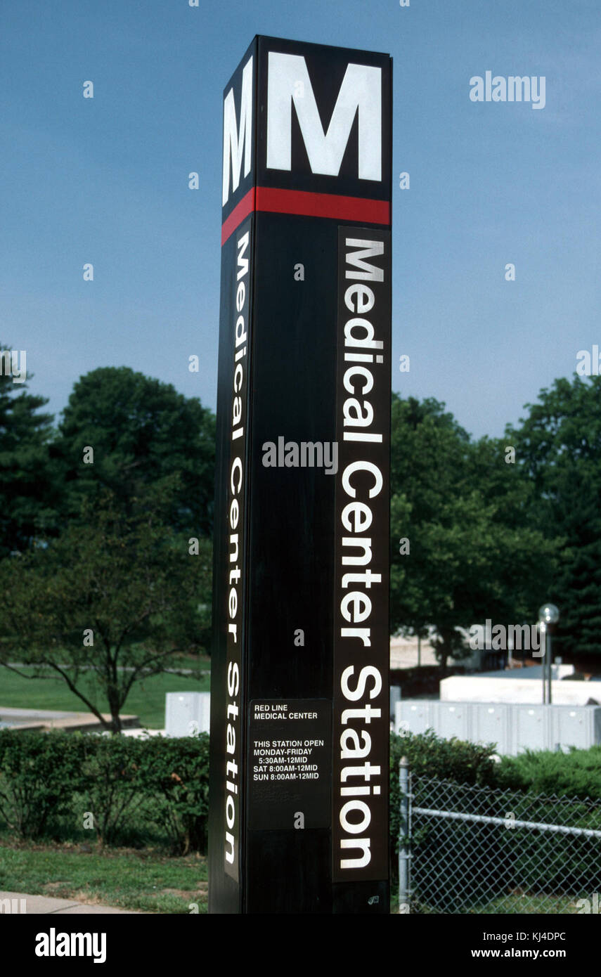 The image features a metro sign for a medical center, possibly ...