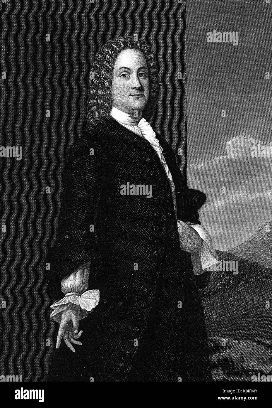 Engraved portrait of Benjamin Franklin at the age of 20 years old, by ...