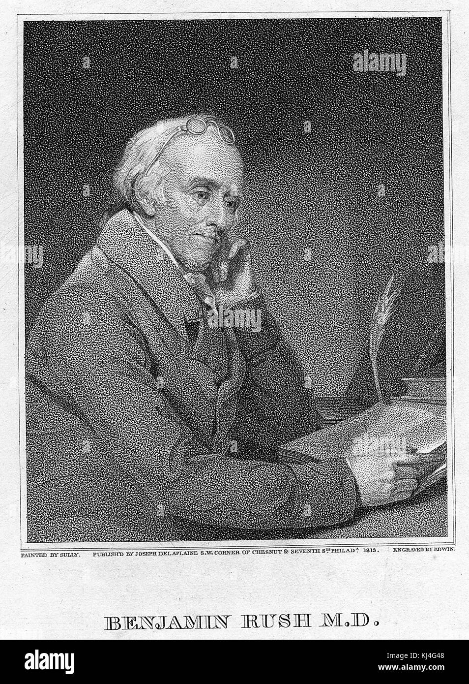 Engraved portrait of Benjamin Rush, MD, Founding Father of the United ...