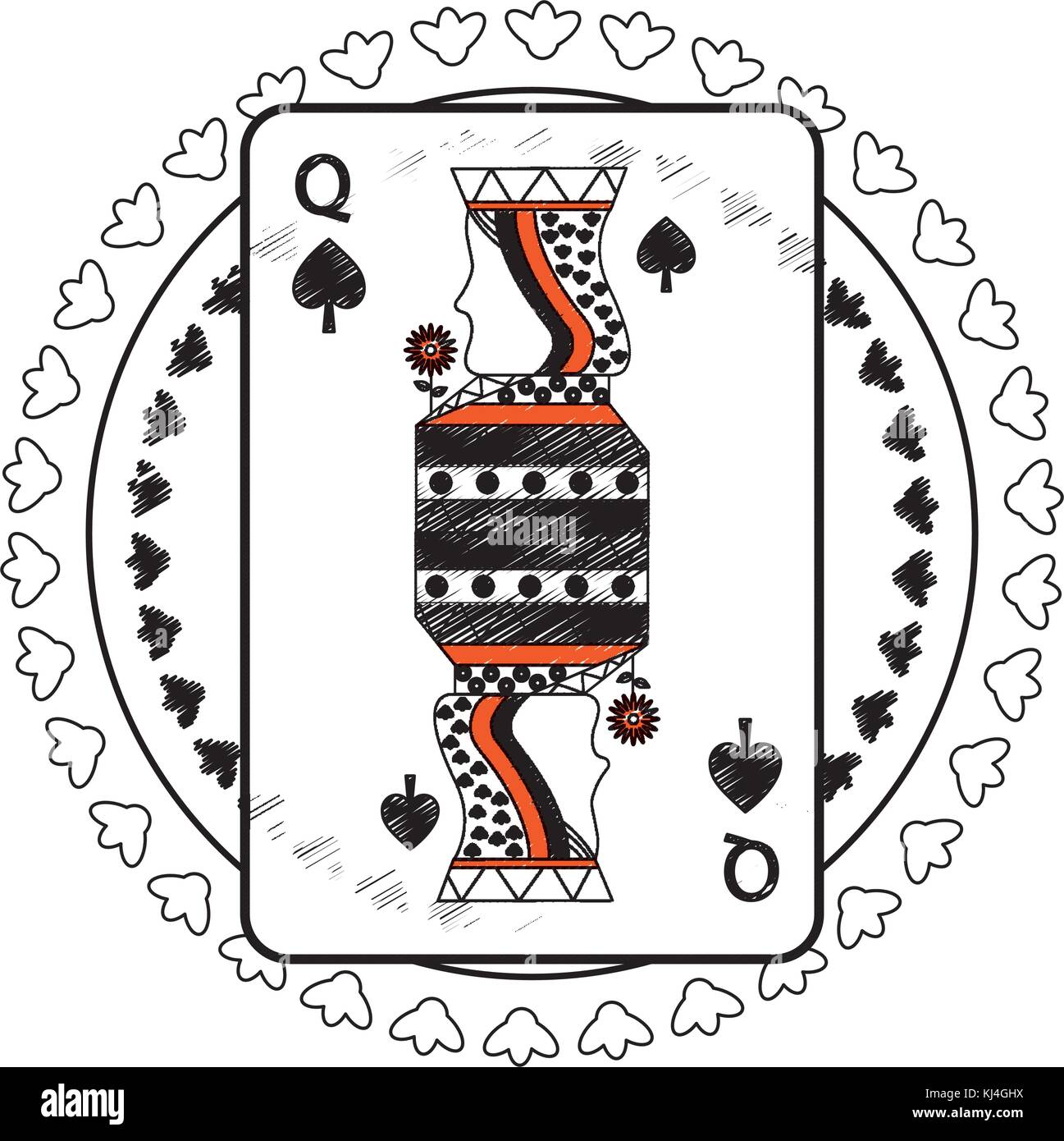 queen spades suit circle emblem french playing cards related ico Stock ...
