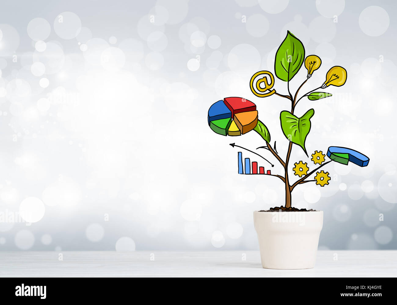 Drawn income tree in white pot for business investment savings and ...