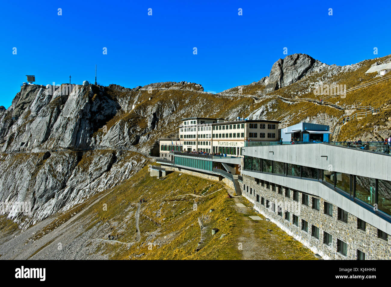 Historical mountain hotel Pilatus-Kulm on the Pilatus massif ...