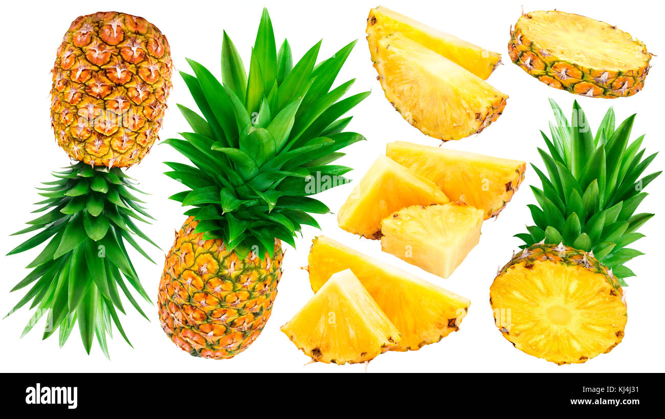 Pineapple collection. Whole and sliced pineapple isolated on white ... Pineapple collection. Whole and sliced pineapple isolated on white ...