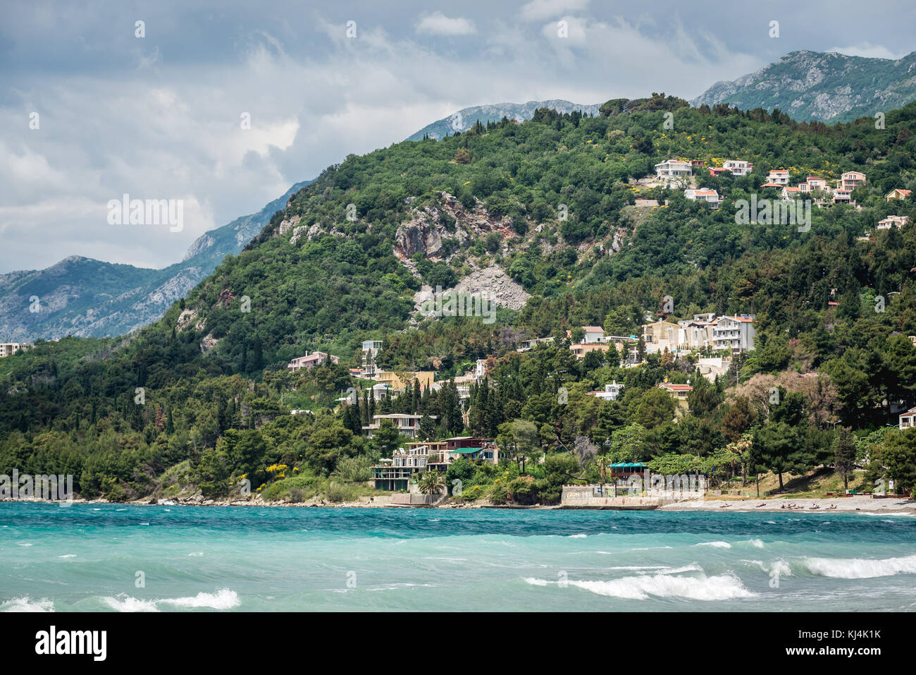 Mountains over Adriatic Sea in Bar coastal town in southern Montenegro ...