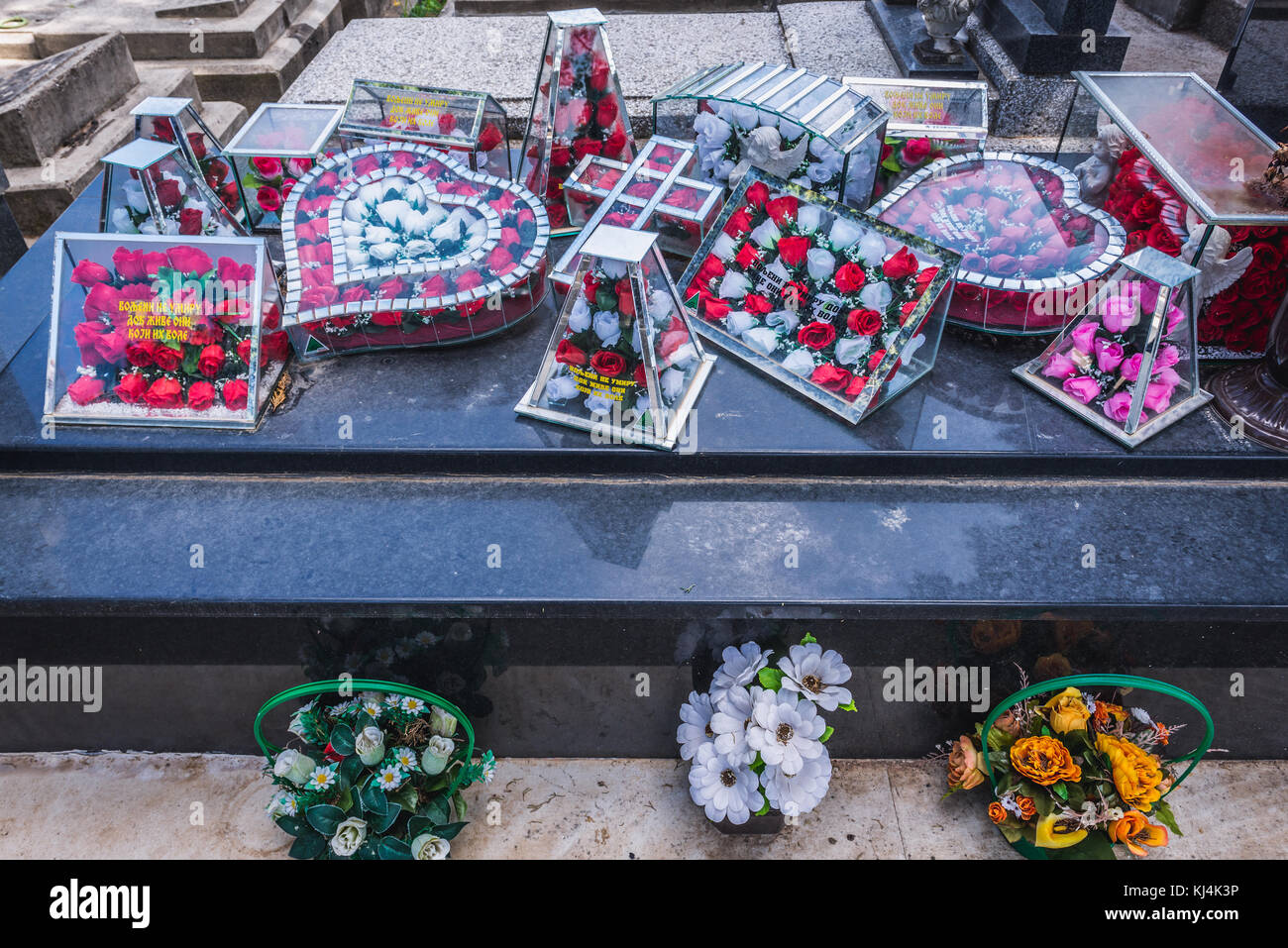 Traditional grave decorations in Gvozden Brijeg cemetery of Celuga town ...