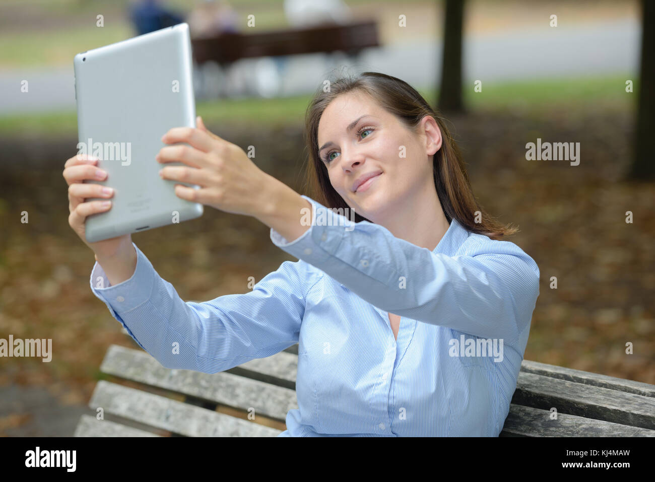 taking a selfie with tablet Stock Photo - Alamy