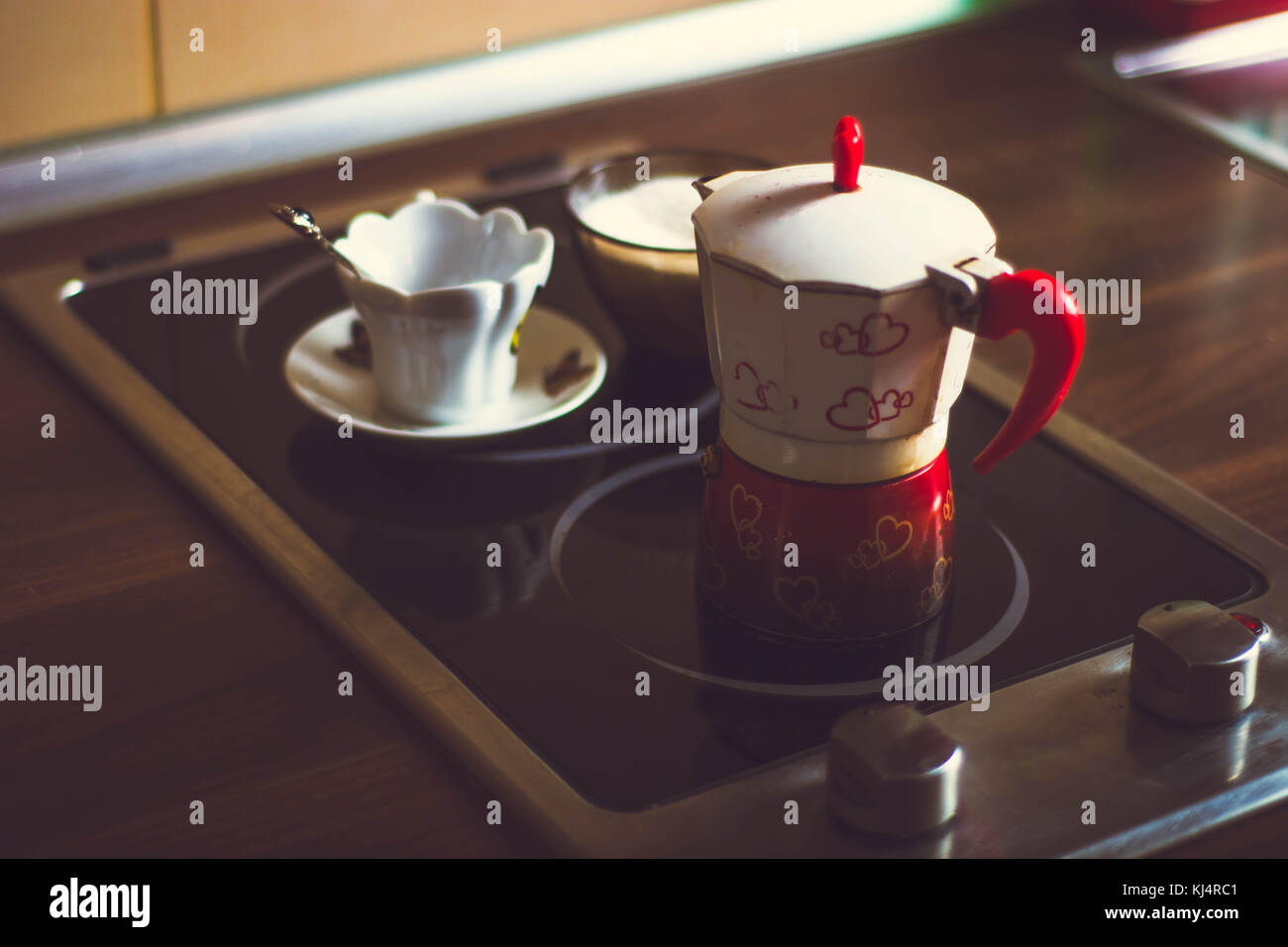 Coffee preparation in the morning. Coffee on the cooker Stock Photo - Alamy