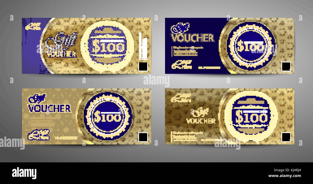 Luxury gift voucher template collection. Set of blue and gold coupon ...